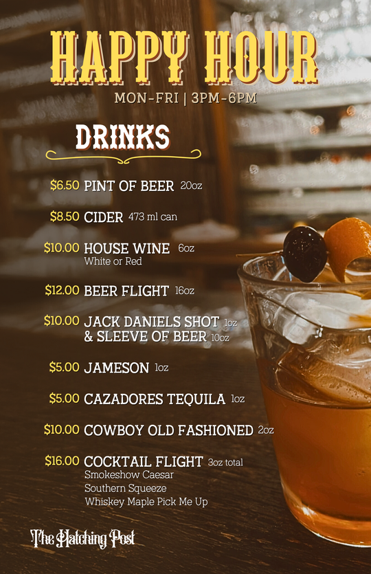 Happy Hour Menu – The Hatching Post